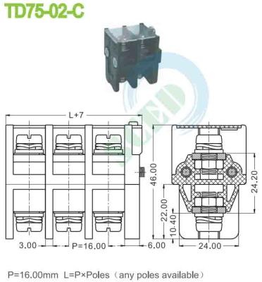 China 12.2 mm de anchura de la terminal de alimentación a través del bloque de la terminal con entrada de alambre en ángulo recto y jaula de sujeción de latón en venta