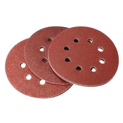 China 180 Grit 6-Inch Sandpaper Sander 5 Inch Red Round Sand Paper With 8 Holes Abrasive Discs With 150mm Hook Loop 150mm Sanding Disc for sale