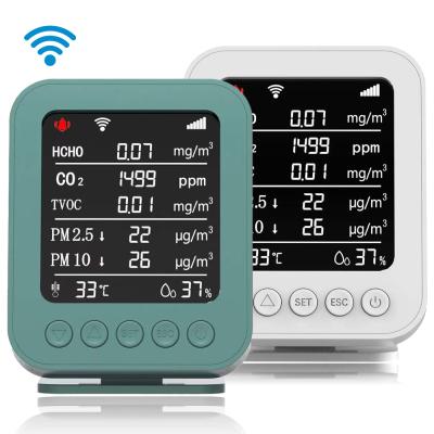 China Smart Tuya WiFi Air Quality Monitor Detects CO2/PM2.5/HCHO/TVOC Temperature Humidity with NDIR Sensor for sale