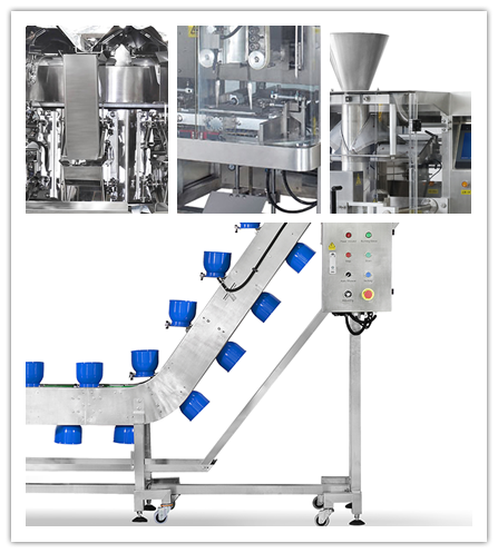 Detailed view of MultiHead Weigher Packing Machine components