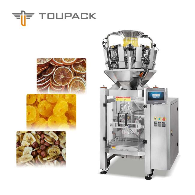 Close-up view of the 10-head weighing system and packaging mechanism
