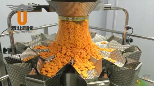 Weigher Machine for cheese and onion hoops packaging