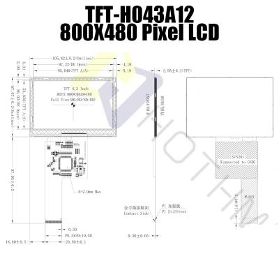 Cina IC ST7262 colora i moduli a 4,3 pollici 800x480 TFT-H043A12SVILT5N40 di TFT LCD in vendita