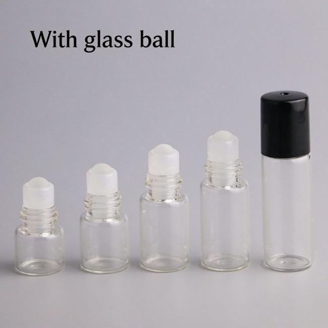 Clear glass roll on bottles fitted with glass roller ball