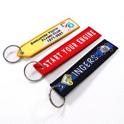 China Embroidery Pendant Double-Faced custom embroidered keychain Jacquard Weave Logo Woven Label Key Ring for sale