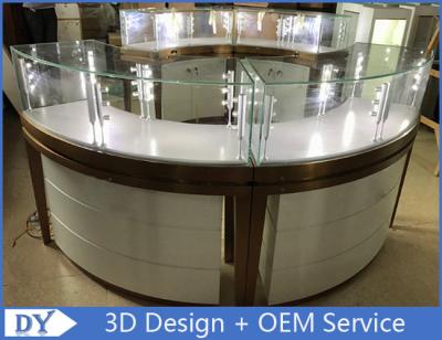 China Hoogwaardig roestvrij staal gouden sieraden showroom display met led licht Te koop