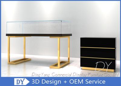 Cina Casse per gioielli in legno in acciaio inossidabile con LED nero opaco + specchio oro preassemblare in vendita