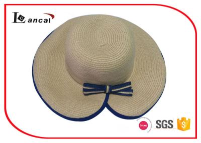 Cina Le donne di stile di Bowknot largamente Brimmed il cappello di paglia con il bordo rilegato del cotone della marina in vendita