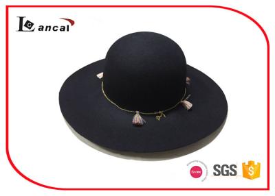 China El sombrero de fieltro de las lanas de las señoras el 100%, vara el sombrero flojo negro con la banda especial de las borlas en venta