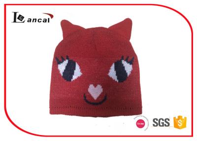 Cina Il rosso di forma di Kitty tricotta i cappelli con due piccoli orecchie e bordi di costola per le ragazze in vendita