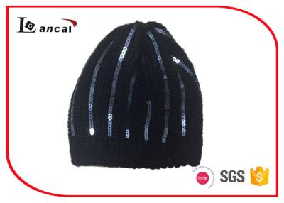 Cina L'inverno su ordinazione spazzolato il nero tricotta la decorazione di Paillette dei cappelli per le signore in vendita