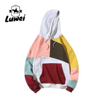 China Overgrote Sublimatie Zwaar Gewicht 60% Katoen Moletons Kapot Tekenband Kleurblok Gesneden Panel Mannen Sweatshirt Te koop