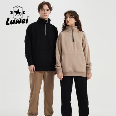 Cina Disegnatore Uomini Street Hoody Sweatshirt Crop Top Slim 380g 95% di cotone Half Zip Stand Collar Street Wear Hoodie in vendita