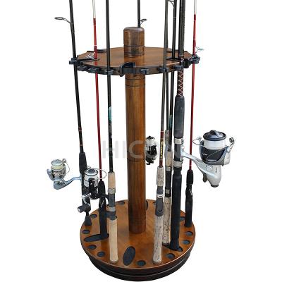 Chine Wooden Fishing Rod Display Rack Round Pole Holder Fishing Reel Rack à vendre
