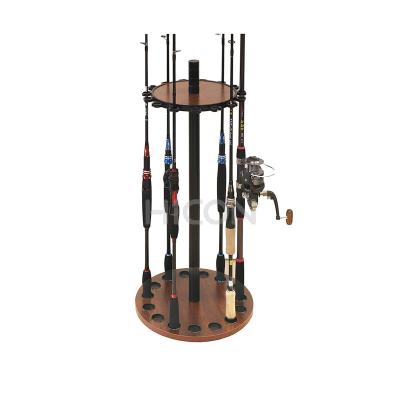 Chine Wooden Fishing Rod Display Rack Round Pole Holder Fishing Reel Rack à vendre