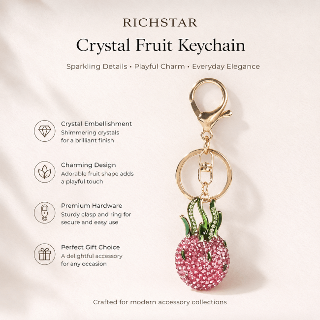 Exquisite Dragon Fruit-Shaped Crystal Keychain Charm