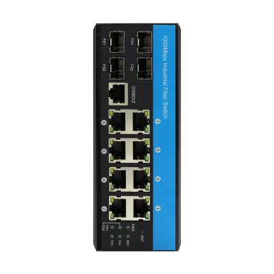 China 12 puertos de conmutador de fibra de fibra industrial gigibit gestionado DC9-52V con 4 entradas SFP+8 RJ45 en venta
