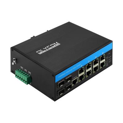 China 12 puertos de conmutador de fibra de fibra industrial gigibit gestionado DC9-52V con 4 entradas SFP+8 RJ45 en venta