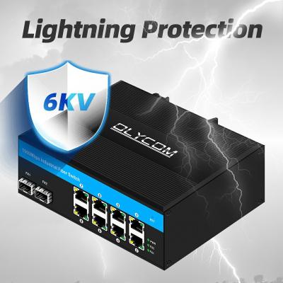 중국 산업용 기가비트 8 포트 din rail 이더넷 poe 스위치 DC48-52V 듀얼 전력 입력 판매용