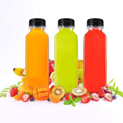 China Hot Selling 350ml Juice Bottle Milk Tea Bottle PET Plastic Empty Transparent Package Beverage Bottles with Cover for sale