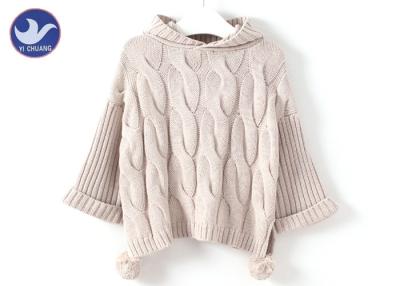 China Suéter acanalado del cable de las muchachas de la bola del Pompom, ropa encapuchada del invierno del puente de las muchachas en venta