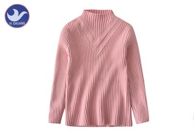 China El alto cuello provee de costillas el suéter rosa claro de las muchachas, suéter del punto para la niña en venta