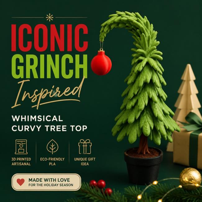 3D printed curved Christmas tree ornament detailed view