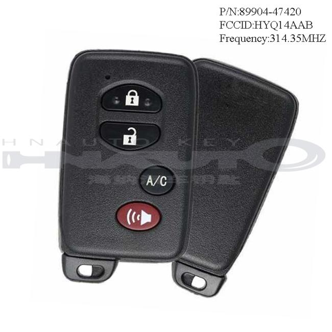 Front view of the 4-button Toyota Prius car key fob showing button layout and casing