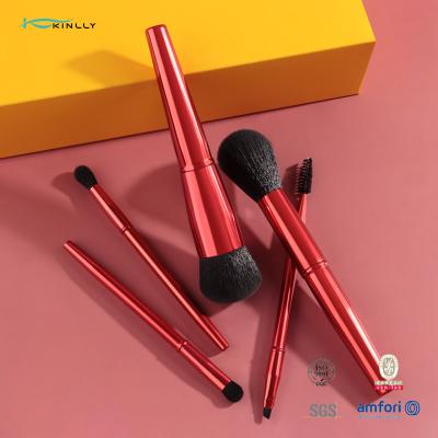 중국 5PCS 다르 레드 메탈 핸들 합성 모발 화장 솔은 커스텀 로고 화장 솔에서 설정했습니다 판매용