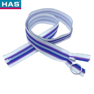 중국 #5 레진 흰색 배경 마법 색상 천 벨트 오픈 엔드 지퍼 판매용