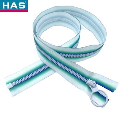 중국 #5 레진 흰색 배경 마법 색상 천 벨트 오픈 엔드 지퍼 판매용