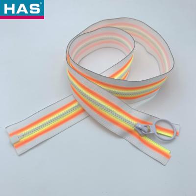 중국 #5 레진 흰색 배경 마법 색상 천 벨트 오픈 엔드 지퍼 판매용