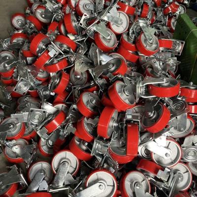중국 산업적인 무쇠 Pu 회전 과중한 업무 캐스터들 6 인치 빨간 고체는 어떤 마킹도 움직이지 않습니다 판매용