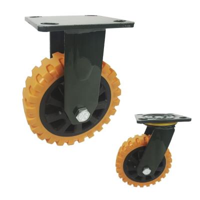 Κίνα Πορτοκαλί PU 150x50mm βαρέων καθηκόντων τροχίσκοι με το διπλό ένσφαιρο τριβέα προς πώληση