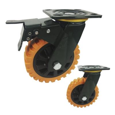 Κίνα Πορτοκαλί PU 150x50mm βαρέων καθηκόντων τροχίσκοι με το διπλό ένσφαιρο τριβέα προς πώληση