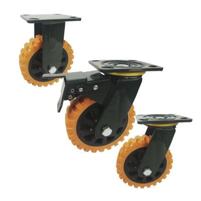 Κίνα Πορτοκαλί PU 150x50mm βαρέων καθηκόντων τροχίσκοι με το διπλό ένσφαιρο τριβέα προς πώληση