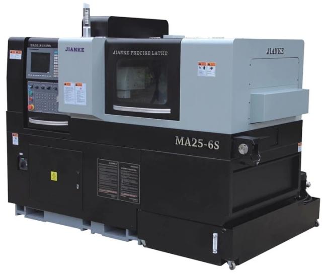 Swiss lathe machine front view showing tool holder structure