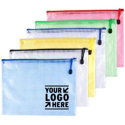 Cina Sacchetti di plastica su ordinazione della chiusura lampo di Logo Print A4 Mesh Zipper Pouch Document Bag in vendita
