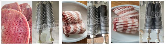 Meat processing machine in operation