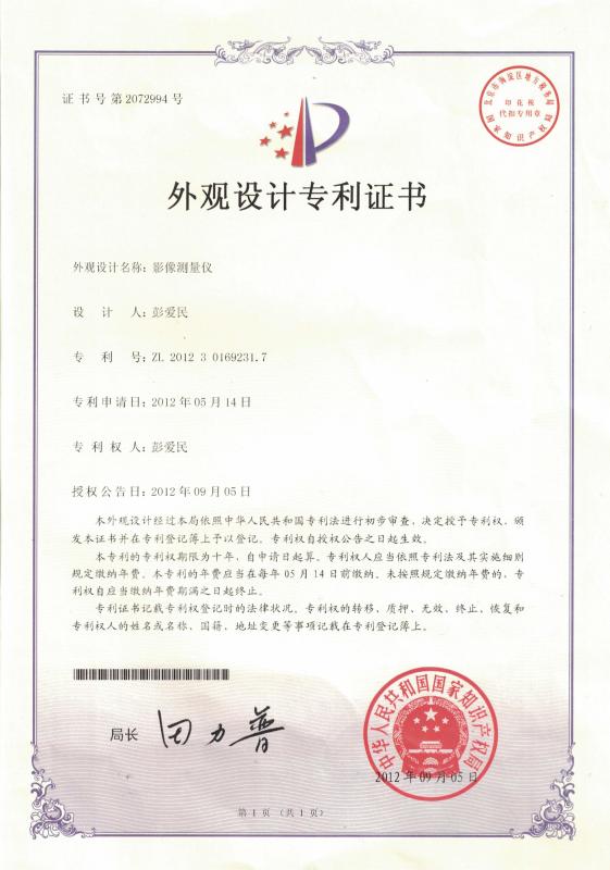 Patent certificate - Dongguan Wang Min Optical Instrument Co., Ltd.