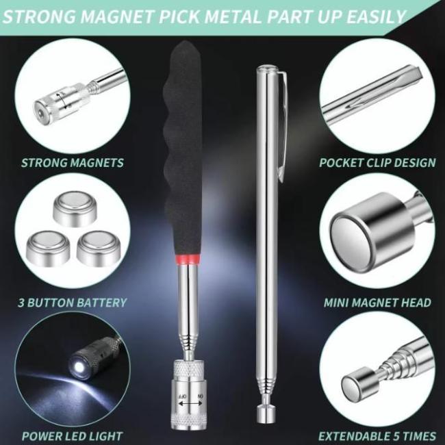 Telescopic Magnetic Pen with Light Mini Portable Magnet Pick up Tool