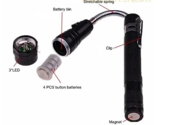3 LED Flexible Inspection Telescoping Magnetic Pickup Tool Multicolor