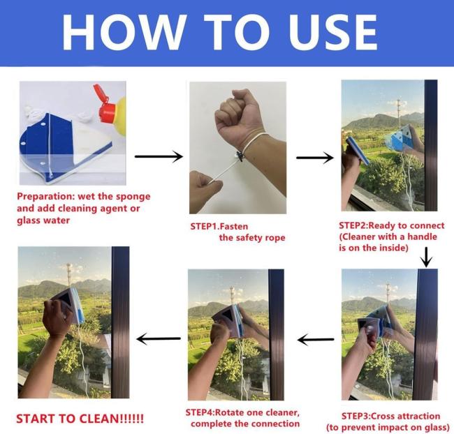 Magnetic Window Cleaner Adjustable for High Rise Window Cleaning Windows