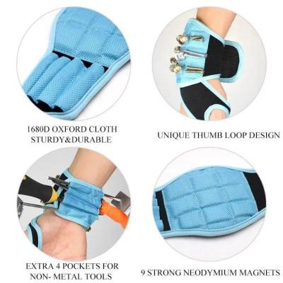 China Work Protection Magnetic Wristband for Holding Screws Drilling Bits Nails Wrist Tool Holder Belts for sale