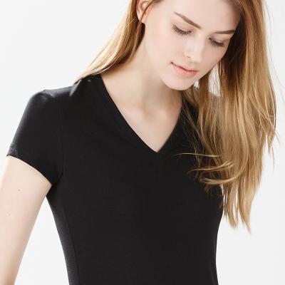 Cina Le donne pure di colore mettono l'usura in cortocircuito comoda del collo a V delle magliette del cotone della manica in vendita