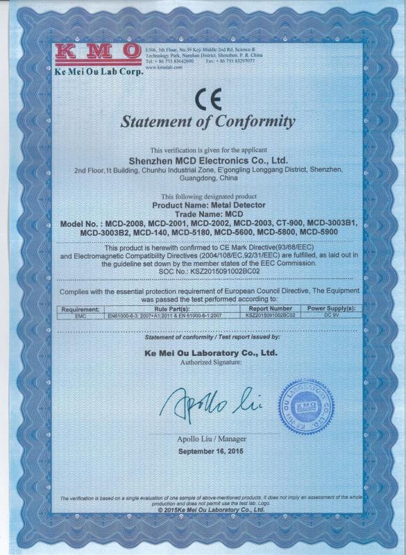 CE certificate - Shenzhen MCD Electronics Co., Ltd.
