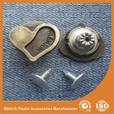 Cina L'indumento dei jeans di forma del cuore copre il bottone con zinco ed il materiale dell'ottone in vendita
