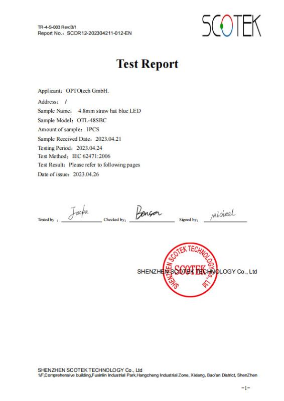 IEC 62471-2006 - DOUBLE LIGHT ELECTRONICS TECHNOLOGY CO.,LTD
