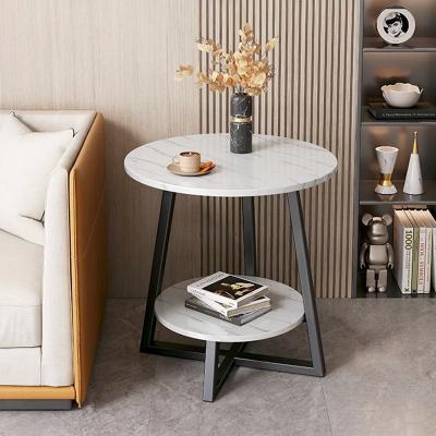 China 2-Tier Modern Round Coffee Table for Living Room Easy Assembly Wood Frame Rack for Apartments for sale