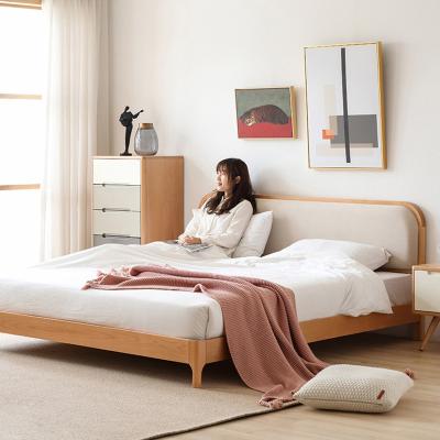 China Upholstered Platform Bed Frame Solid Wood , Slat Support Easy Assembly Room , Double Size with Headboard for sale